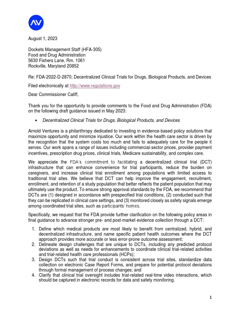 FDA Decentralized Clinical Trials Guidance | PDF