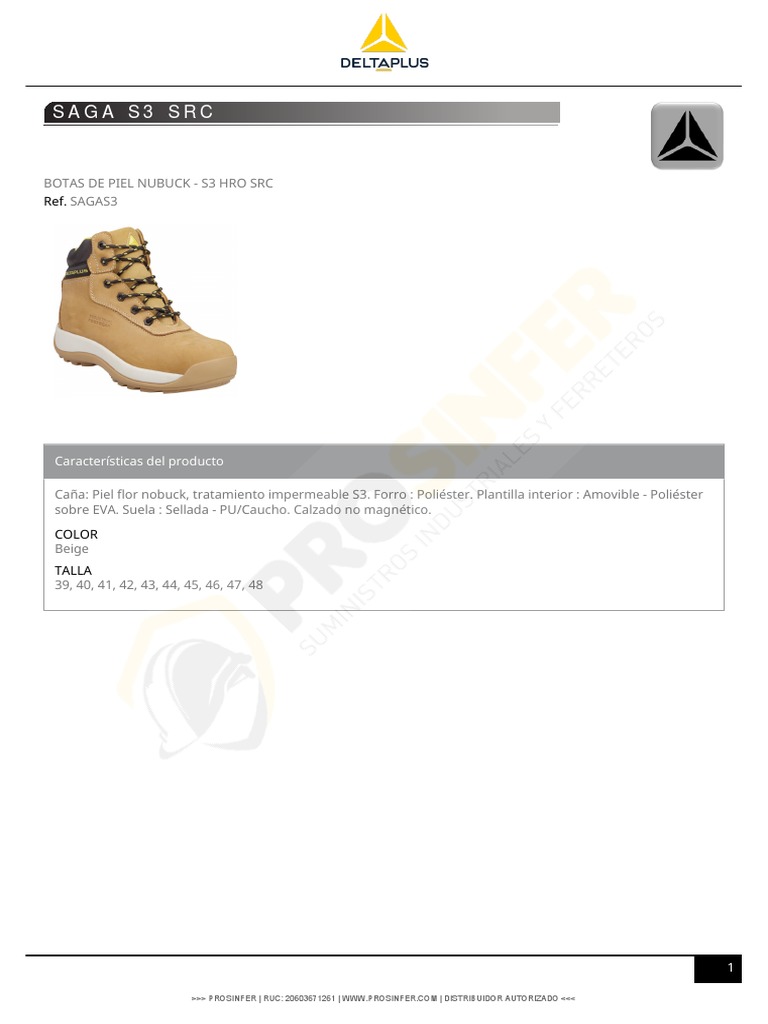 Botin Saga s3 SRC Delta Plus Ficha Tecnica | PDF