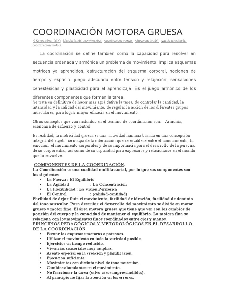 Coordinación Motora Gruesa | PDF | Coordinación motriz | Músculo ...