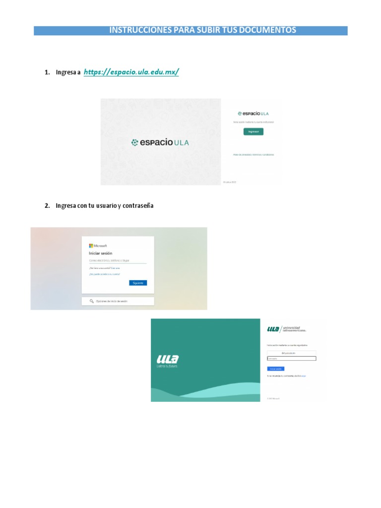 Instrucciones para Subir Documentos - Espacio ULA | PDF