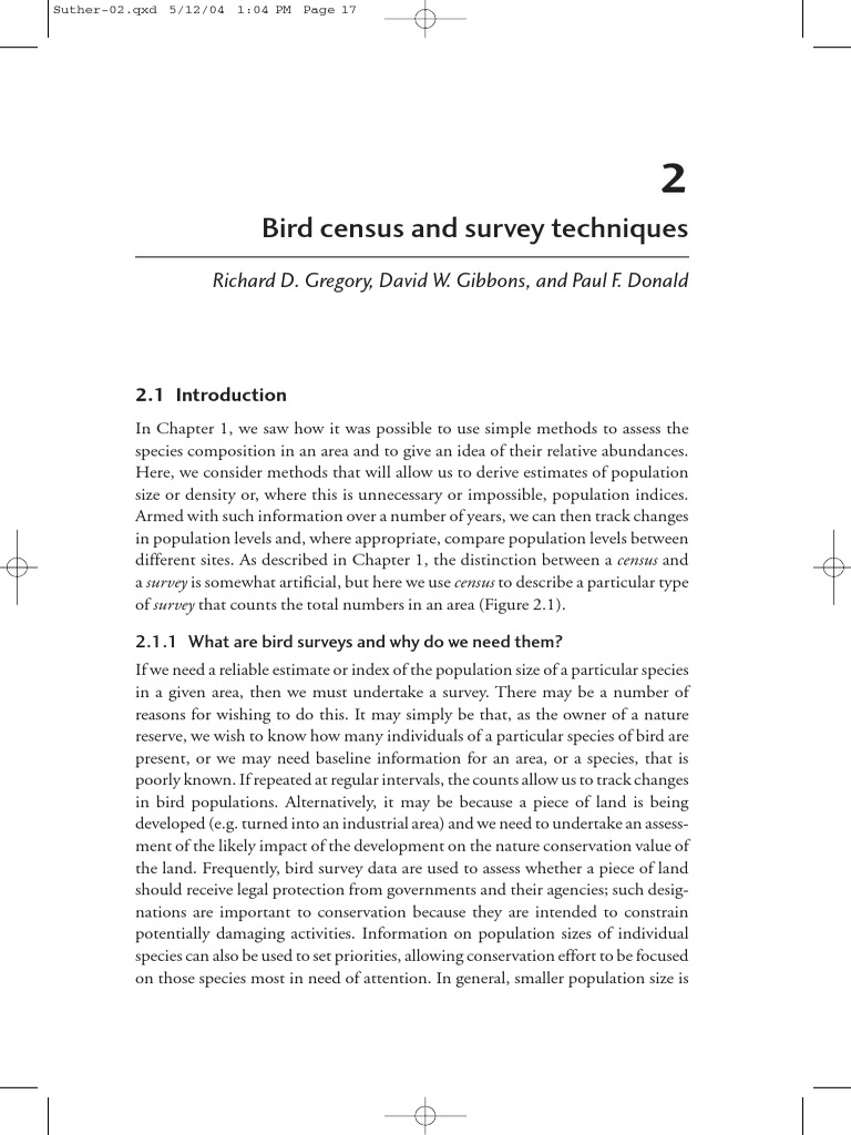 Gregory Bird Census and Survey Techniques | PDF