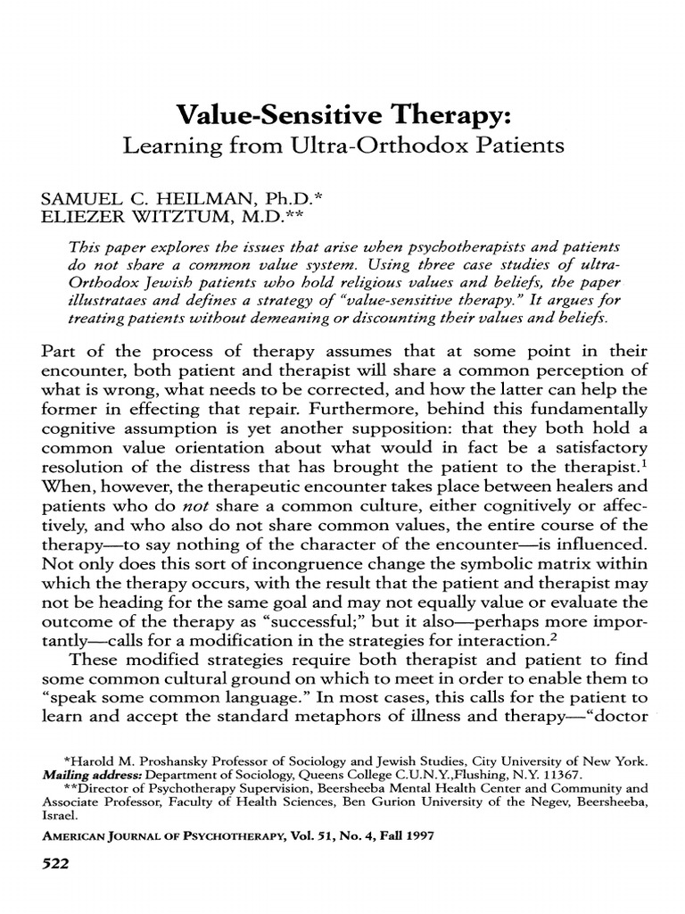 Value Sensetive Therapy | PDF