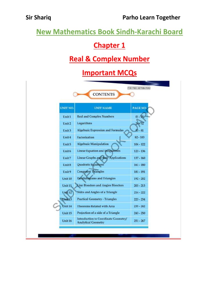 Chapter 1 Complex & Real Number MCQs New Mathematics Book Sindh | PDF
