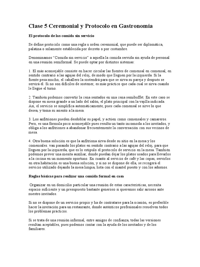 Clase 5 Ceremonial y Protocolo en Gastronomía | Descargar gratis PDF | Cuchillería | Cocinando