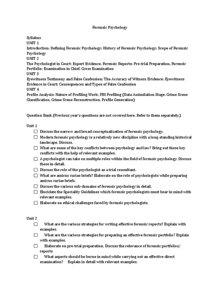 Forensic Psychology_Question Bank | PDF
