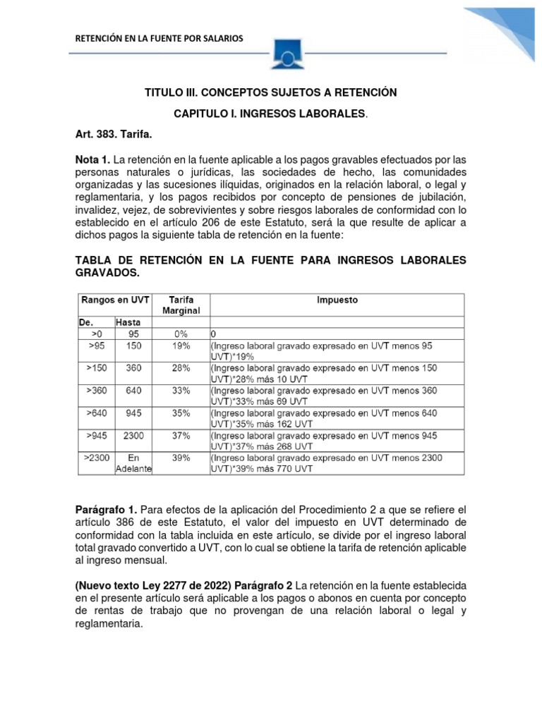 Tarifa de Retencion ART 383 ET | PDF