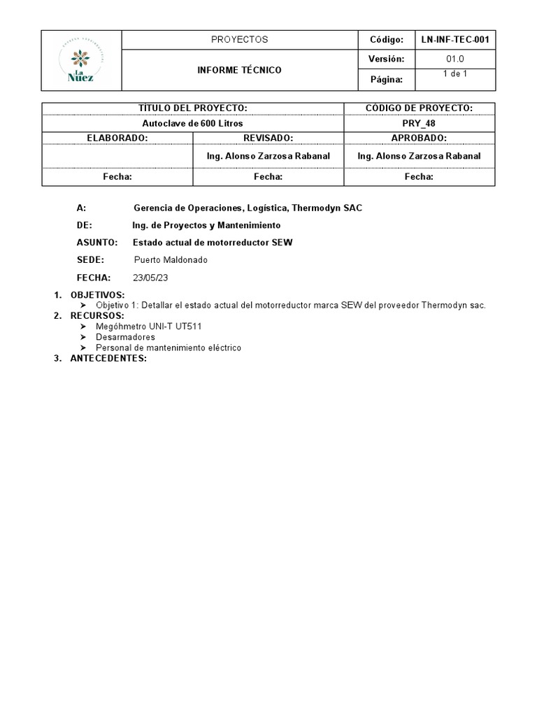 Ln-Inf-Tec-001-Formato de Informe Técnico | PDF
