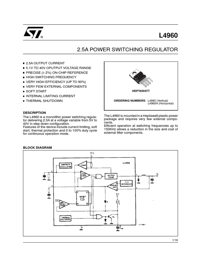 STMicroelectronics L4960 Datasheet | PDF