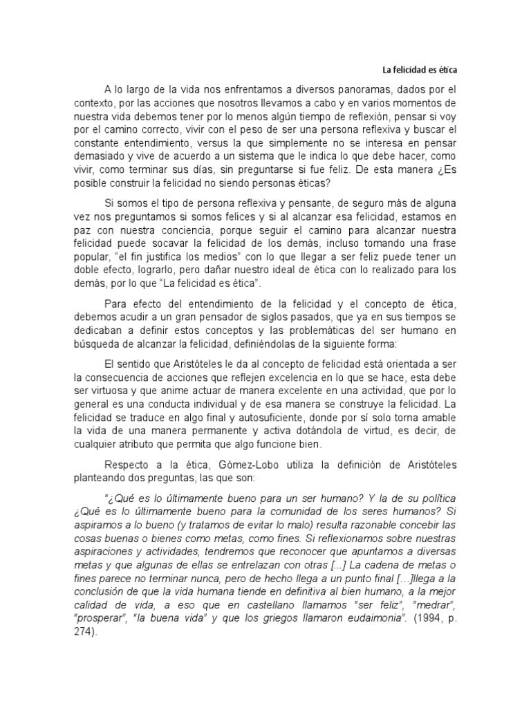 La Felicidad Es Ética Por Logan Rodriguez | PDF | Felicidad | Virtud
