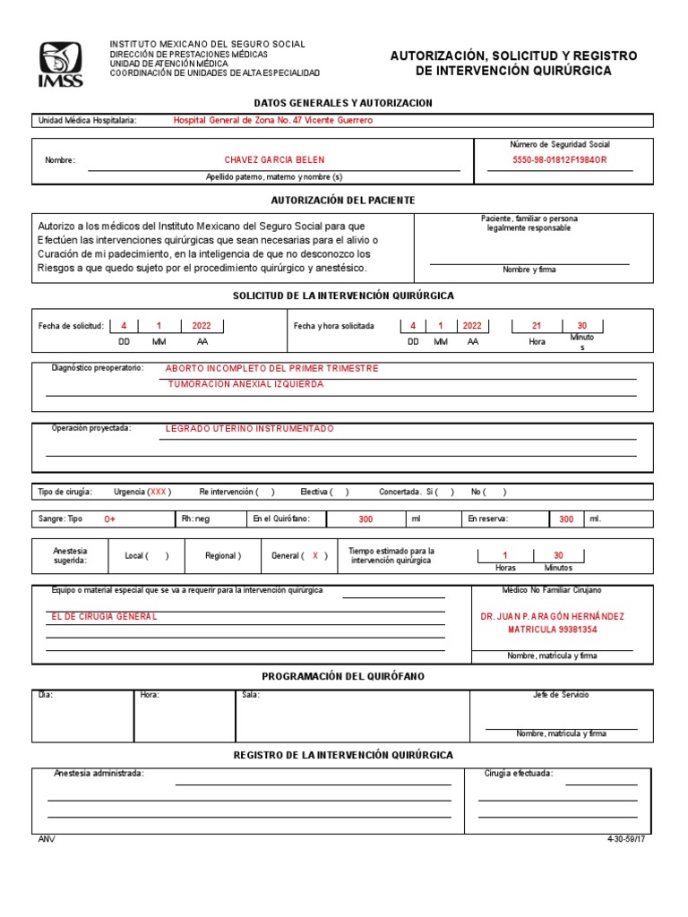 Autorizacion Qx en Blanco | PDF | Cirugía | Especialidades Medicas