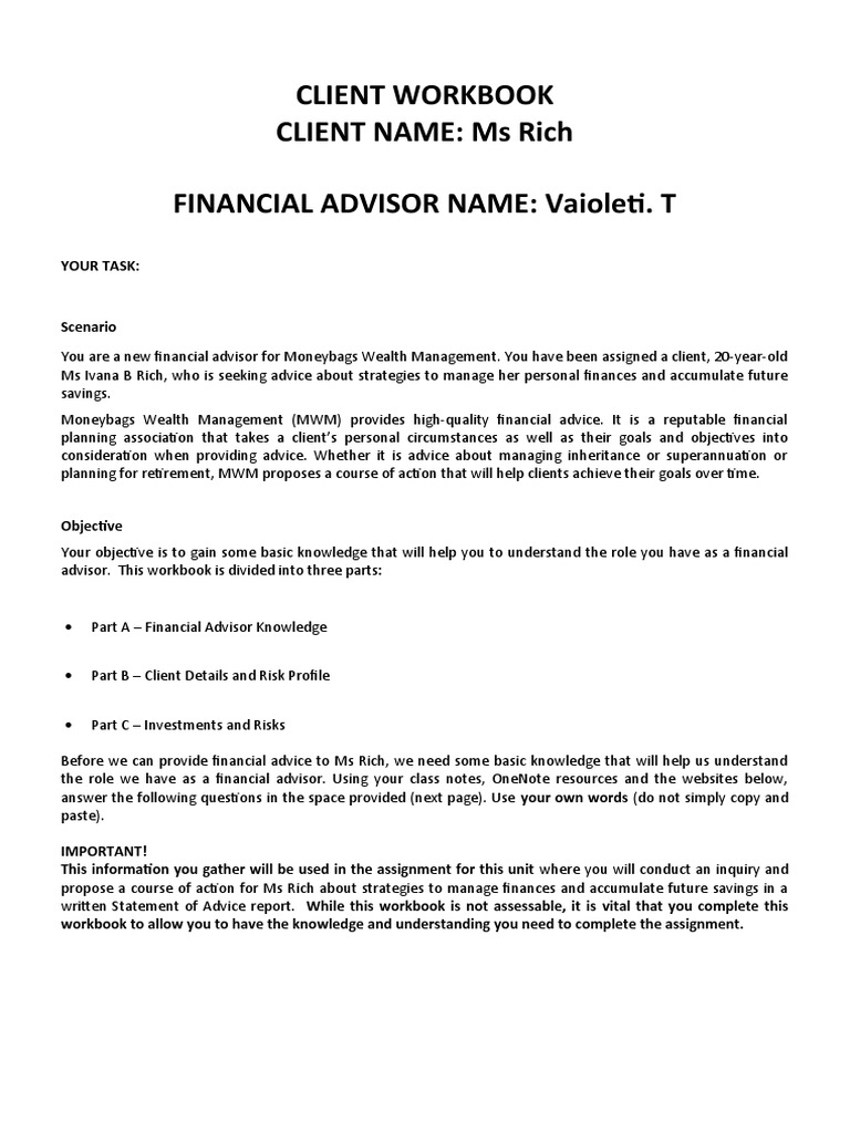 Client Workbook 2022 - Student Name | PDF | Investing | Interest
