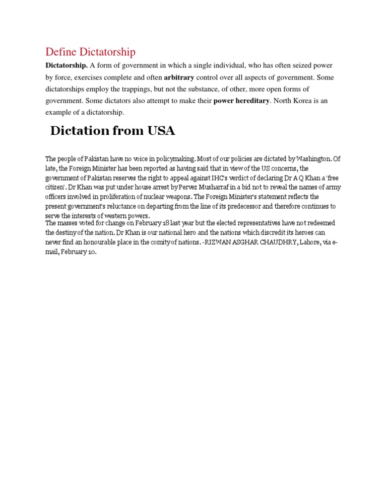 Define Dictatorship | PDF
