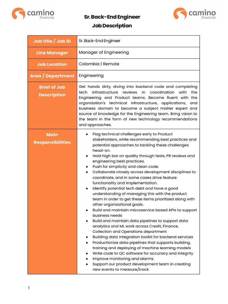 Sr. Backend Engineer | PDF Sr. Backend Engineer | PDF