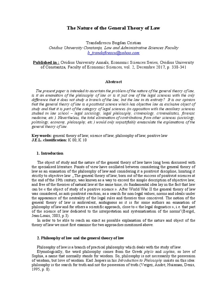 Trandafirescu Bogdan The Nature of The General Theory of Law | PDF