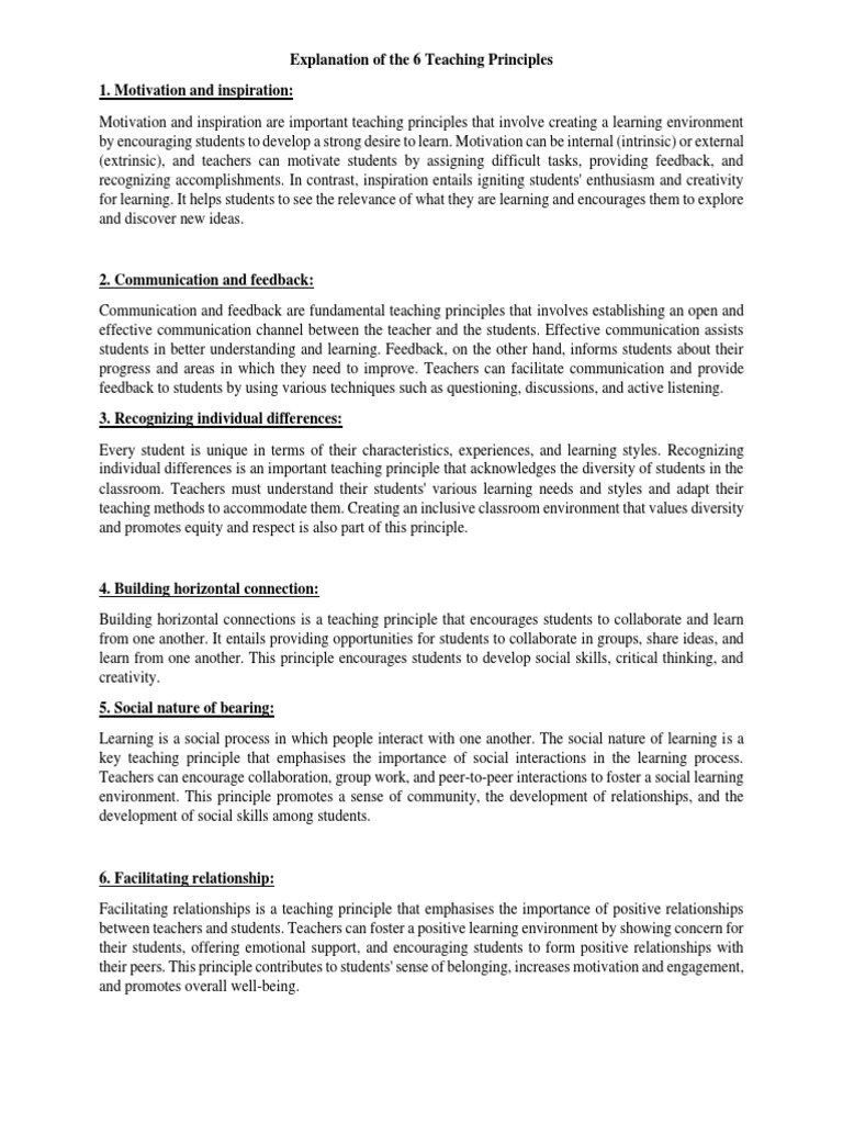 Explanation of The 6 Teaching Principles | PDF