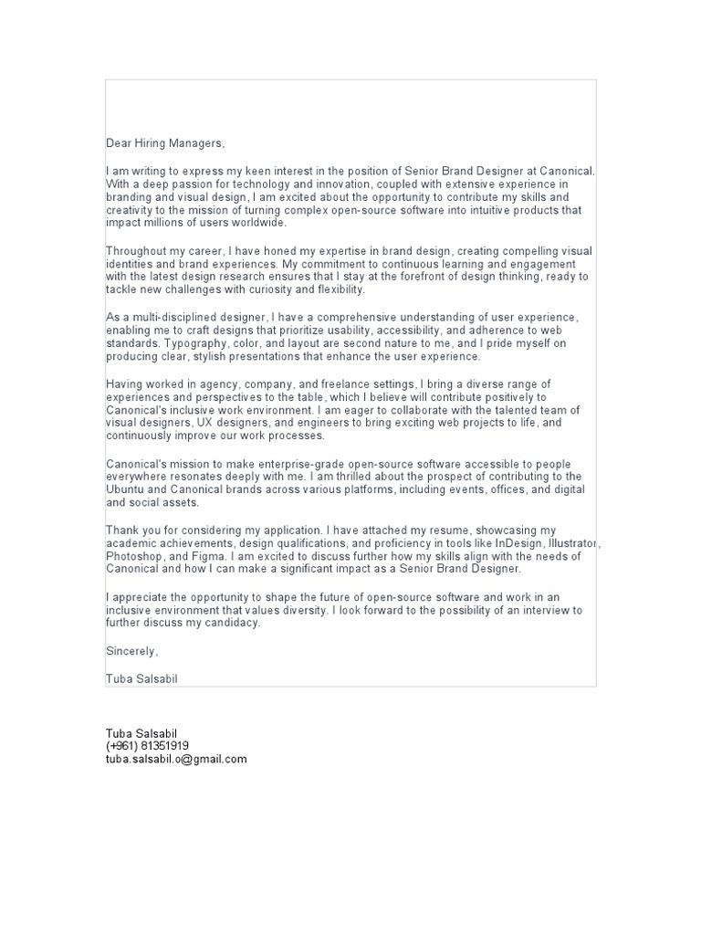 Cover Letter Canonical | PDF