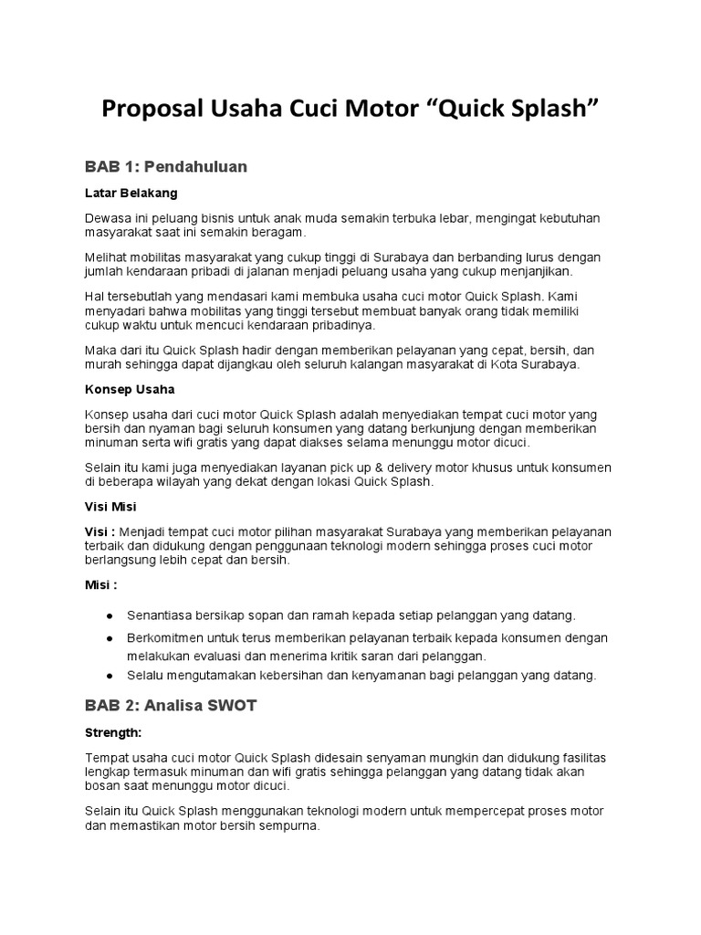 Proposal Usaha Cuci Motor | PDF