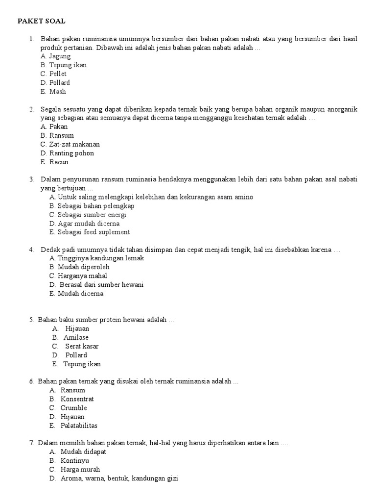 Paket Soal Dasar Pakan Ternak | PDF
