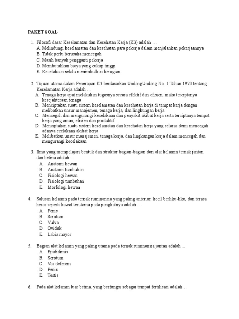 Paket Soal Dasar Pemeliharaan Ternak | PDF | Kesehatan Holistik
