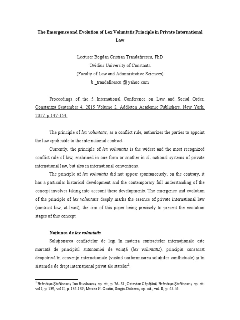 Evolution of Lex Voluntatis Principle | PDF | Law