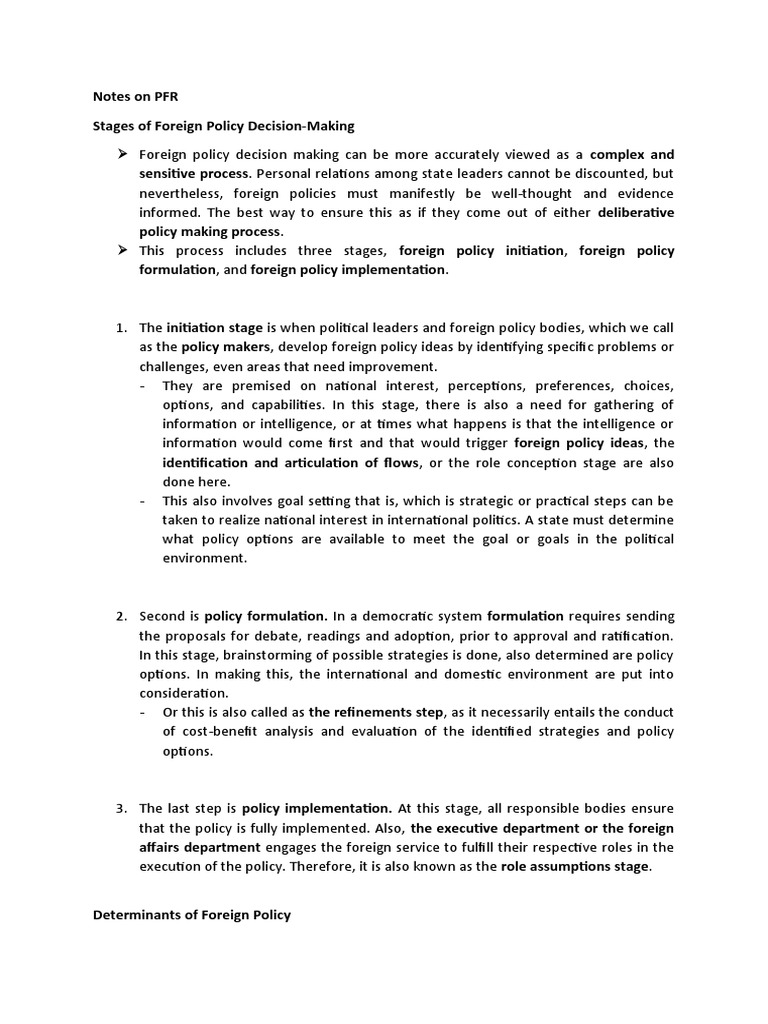 Notes On Foreign Policy Decision Making | PDF | Policy | Great Power Notes On Foreign Policy Decision Making | PDF | Policy | Great Power