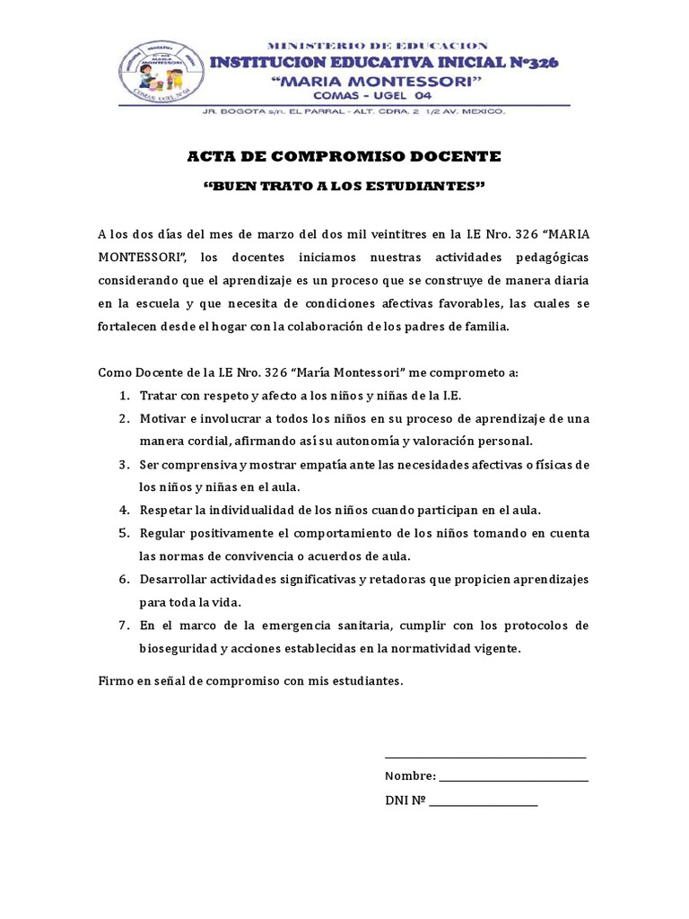 Acta de Compromiso Docente | PDF