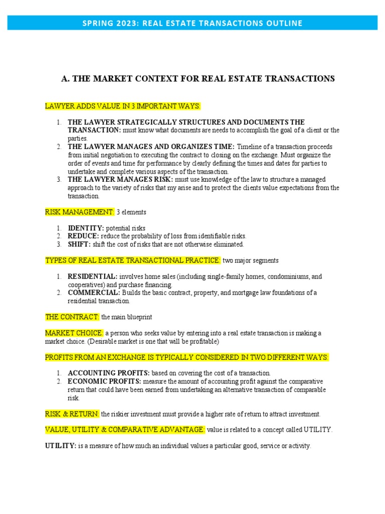 Real Estate Transactions Outline | PDF