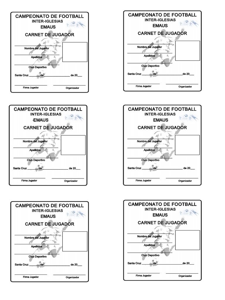 Plantilla de Carnet de Jugador de Fútbol | PDF