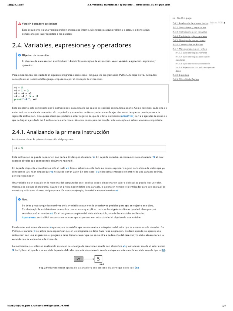 2.4. Variables, Expresiones y Operadores - Introducción A La ...