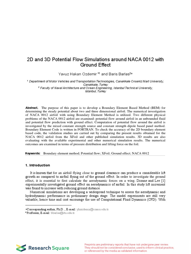 2D and 3D Potential Flow Simulation Around NACA 00 | PDF
