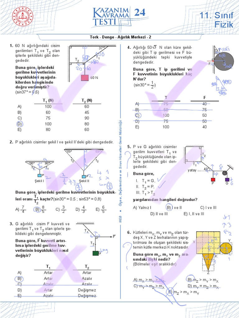 Sınıf Fizik Fizik: Tork - Denge - Ağırlık Merkezi - 2 | PDF