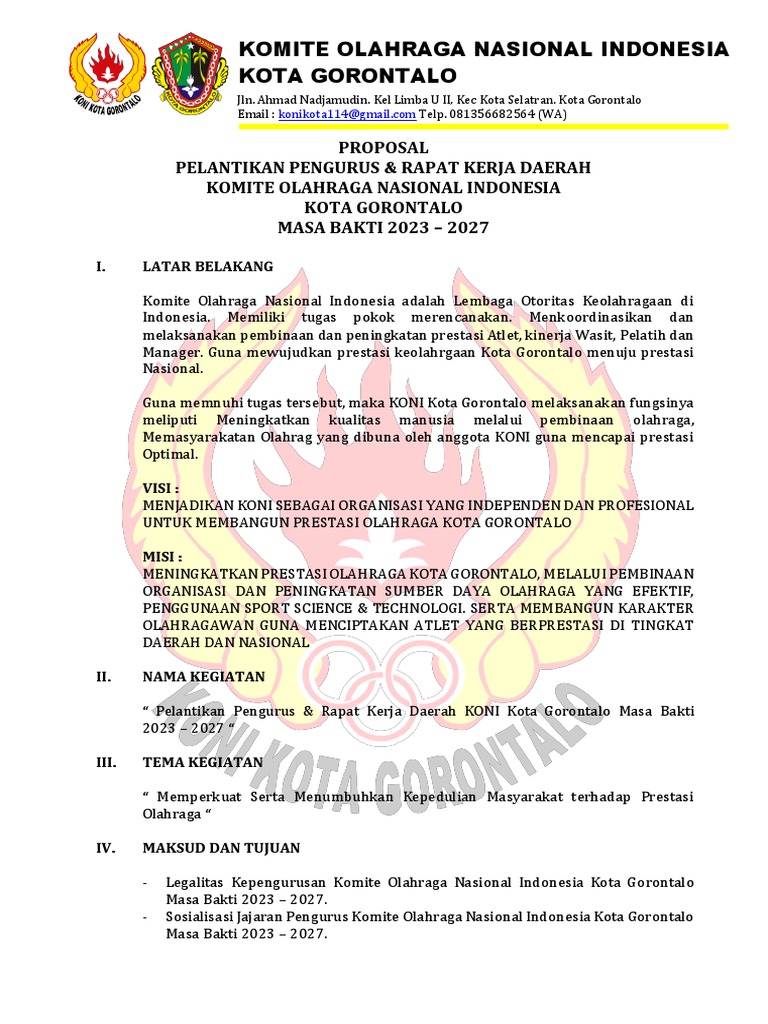 Proposal Pelantikan KONI Gorontalo 2023 | PDF