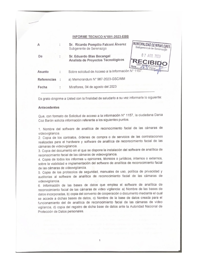 Respuesta de La Municipalidad de Miraflores A Requerimiento de ...
