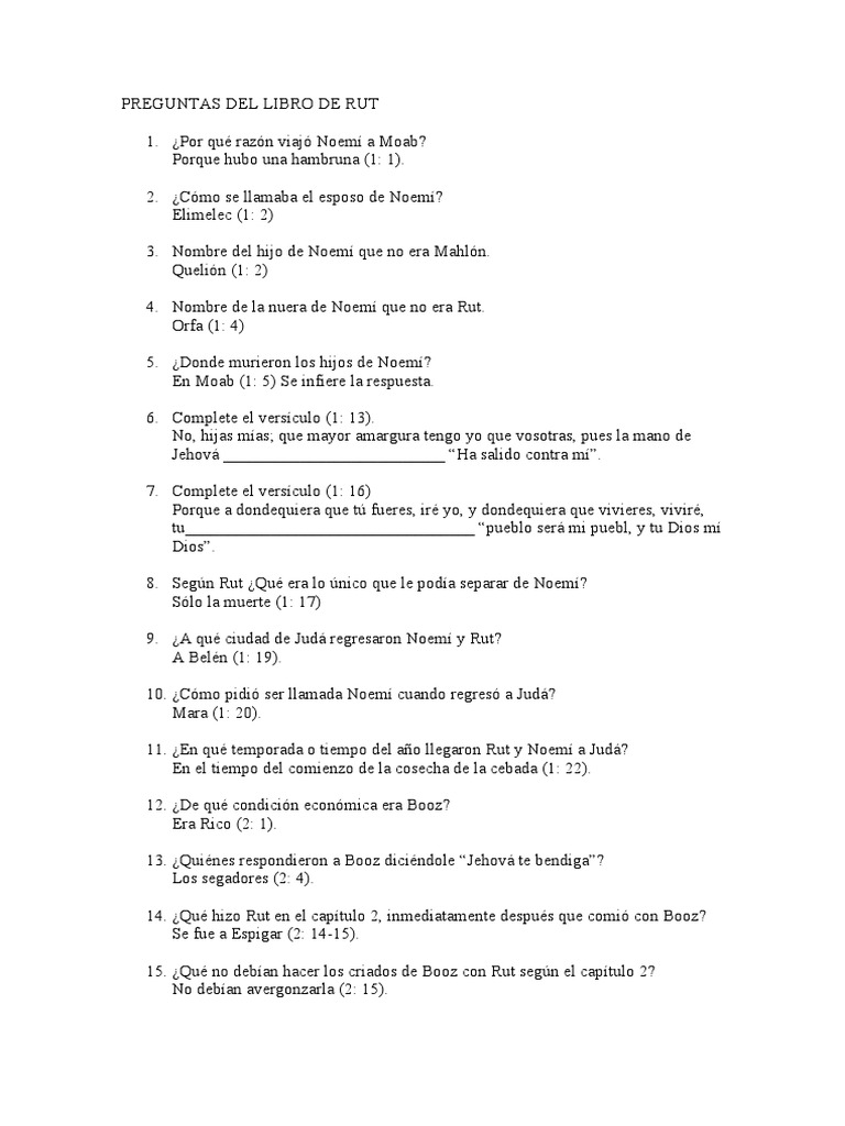 Preguntas Del Libro de Rut | PDF | Noemí (figura bíblica) | Libro de rut