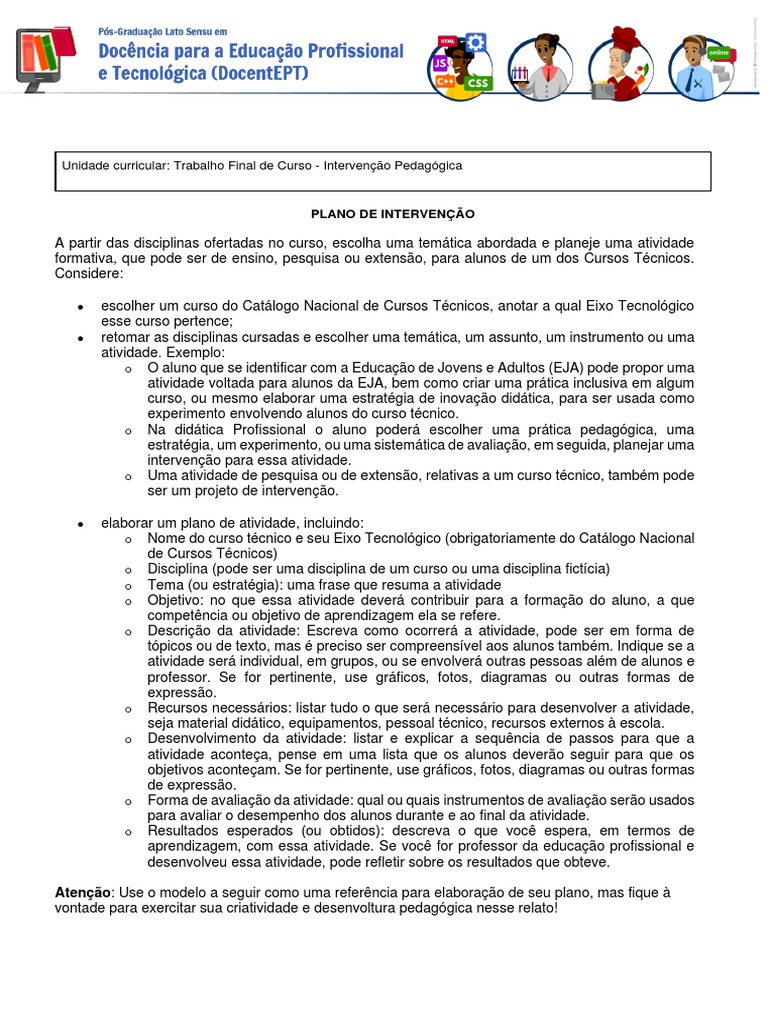 Modelo Do Plano de Intervenção | PDF | Pedagogia | Testes de software