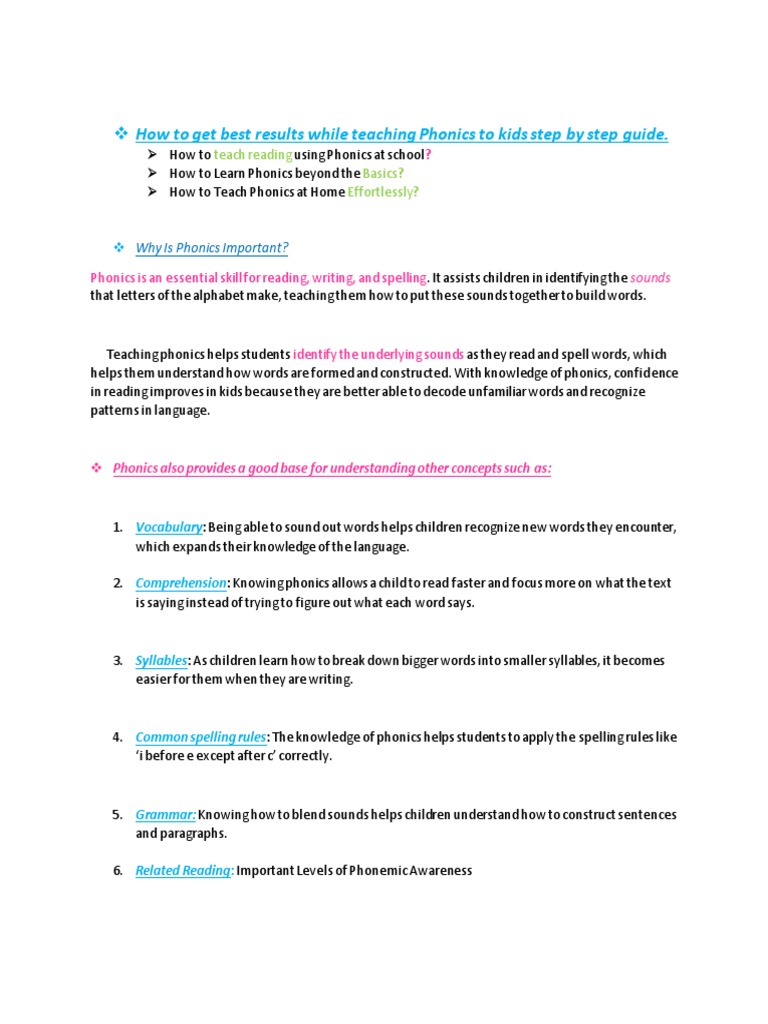 Teaching Phonics To Kids Step by Step Guide | PDF | Phonics | Applied ...