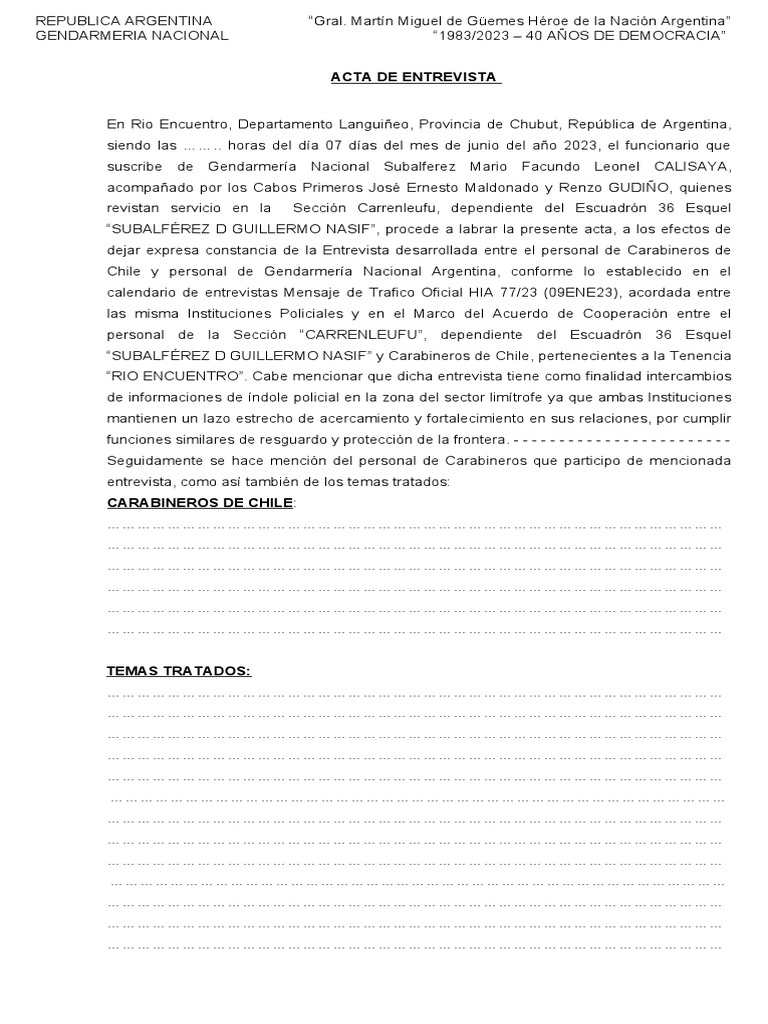 Acta de Entrevista Abril 2023 | Descargar gratis PDF | Gobierno | América del Sur
