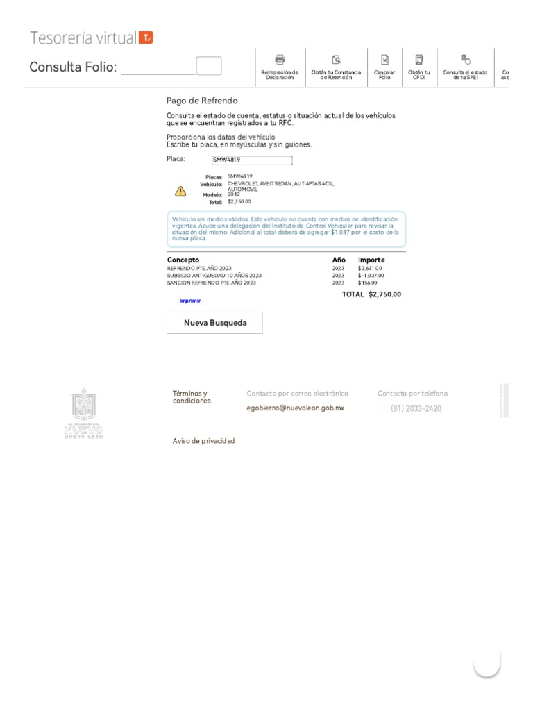 Consulta de Tenencia y Refrendo | PDF