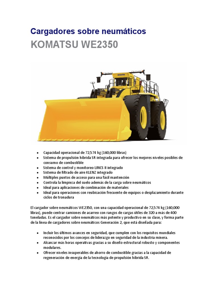 Cargador Komatsu WE2350: Especificaciones y Eficiencia | PDF | Vehículo ...