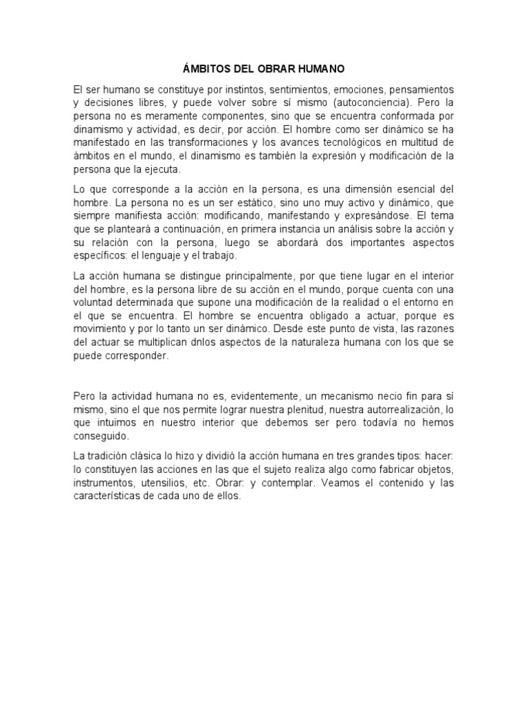Ámbitos Del Obrar Humano | PDF