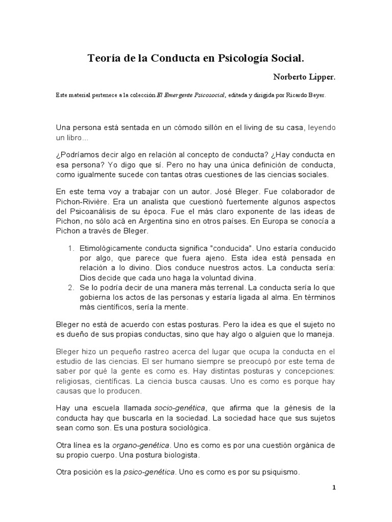 Lipper - Teoría Conducta en Psicología Social | PDF