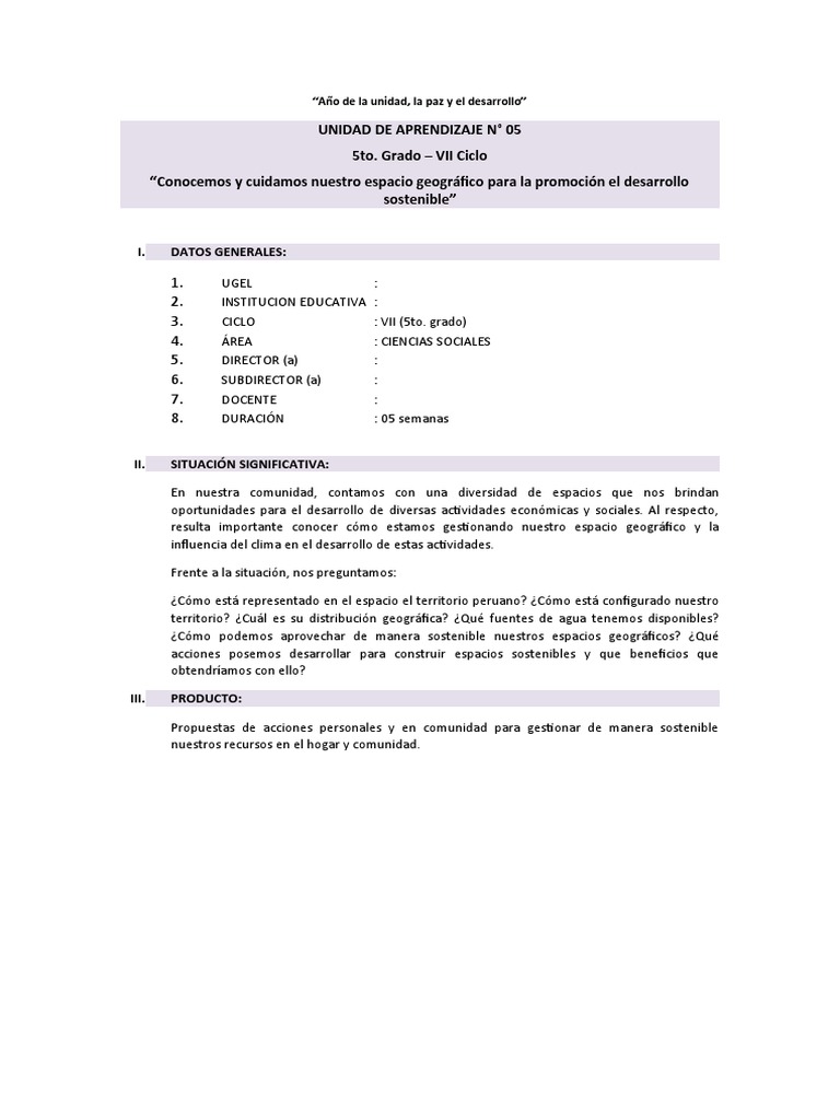 Unid. de aprend. 5 - 5to. CCSS-1 | PDF | Aprendizaje | Sustentabilidad