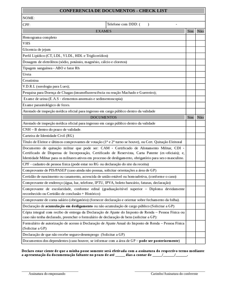 001 - CHECK_LIST_DOCUMENTOS E EXAMES | PDF