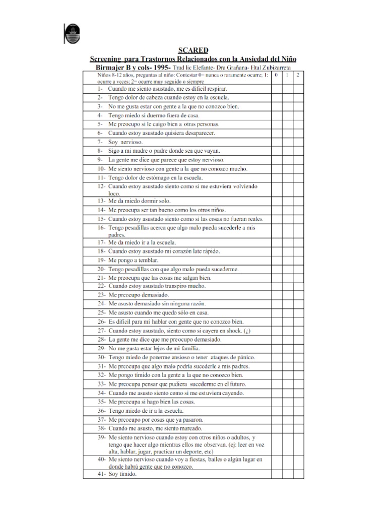 SCARED escala de ansiedad | PDF