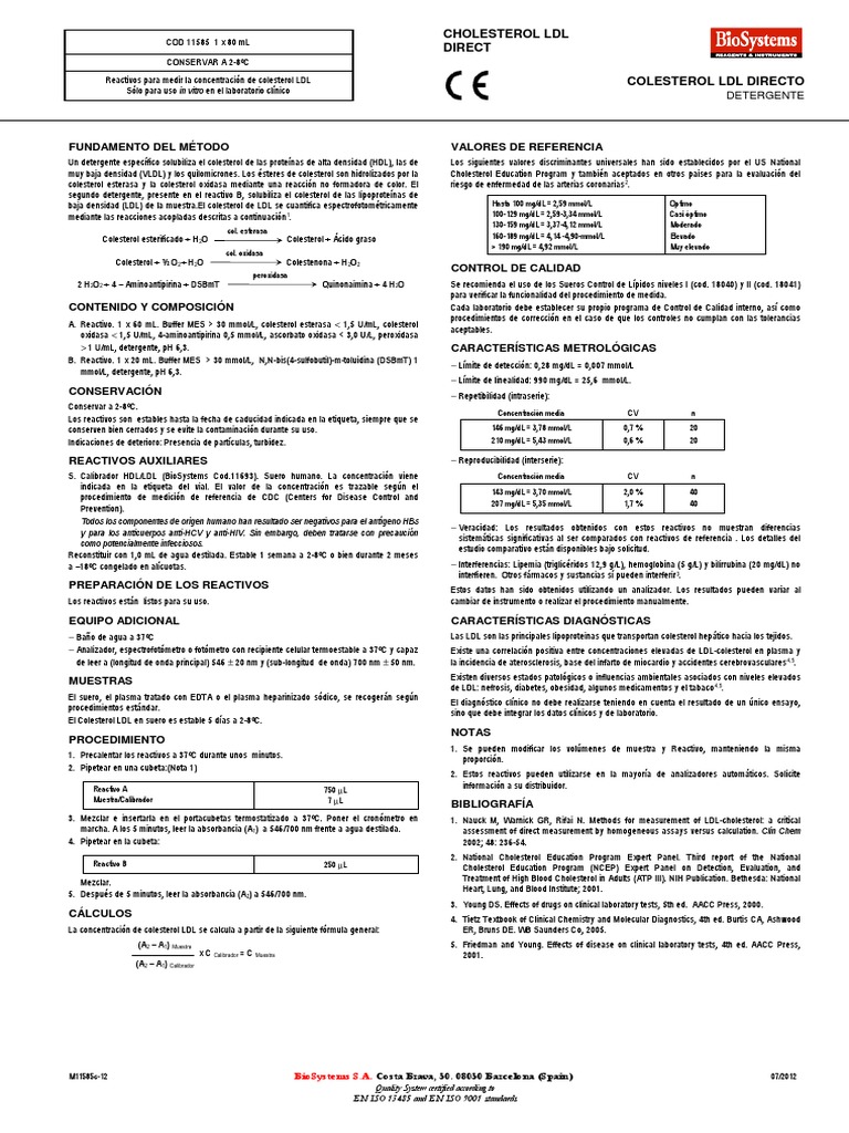 Inserto Colesterol LDL BioSystems | PDF