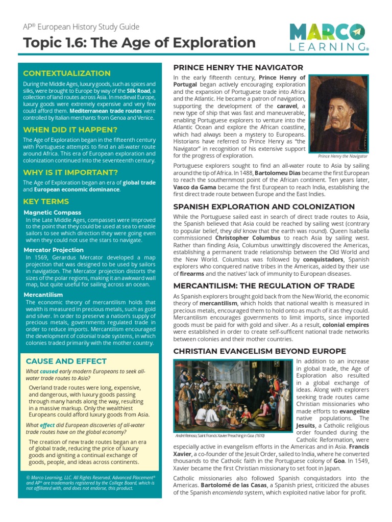 AP Euro Study Guide Topic 1.6 | PDF | Age Of Discovery | Trade