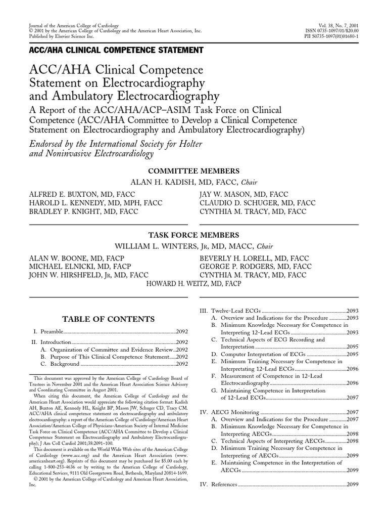 2001 Clinical Competence Statement On ECG | PDF