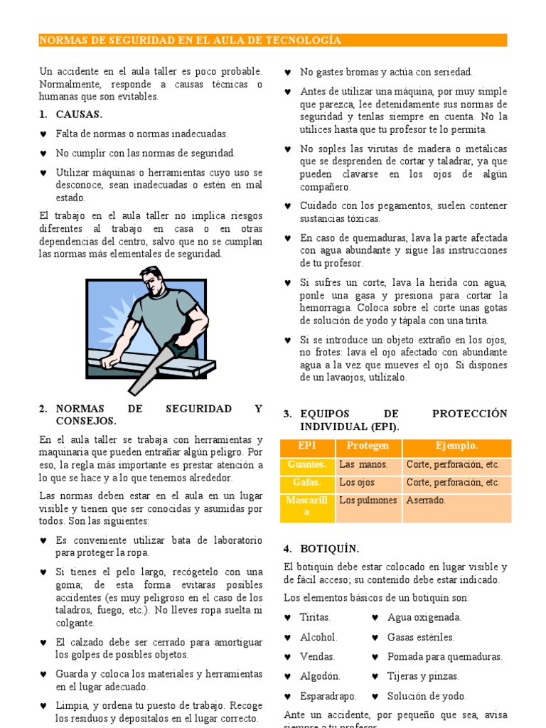 Normas de Seguridad en El Aula de Tecnología | PDF | Herramientas | Agua