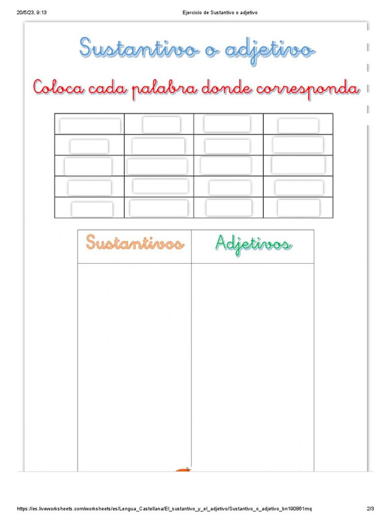 Ejercicio de Sustantivo o Adjetivo | PDF