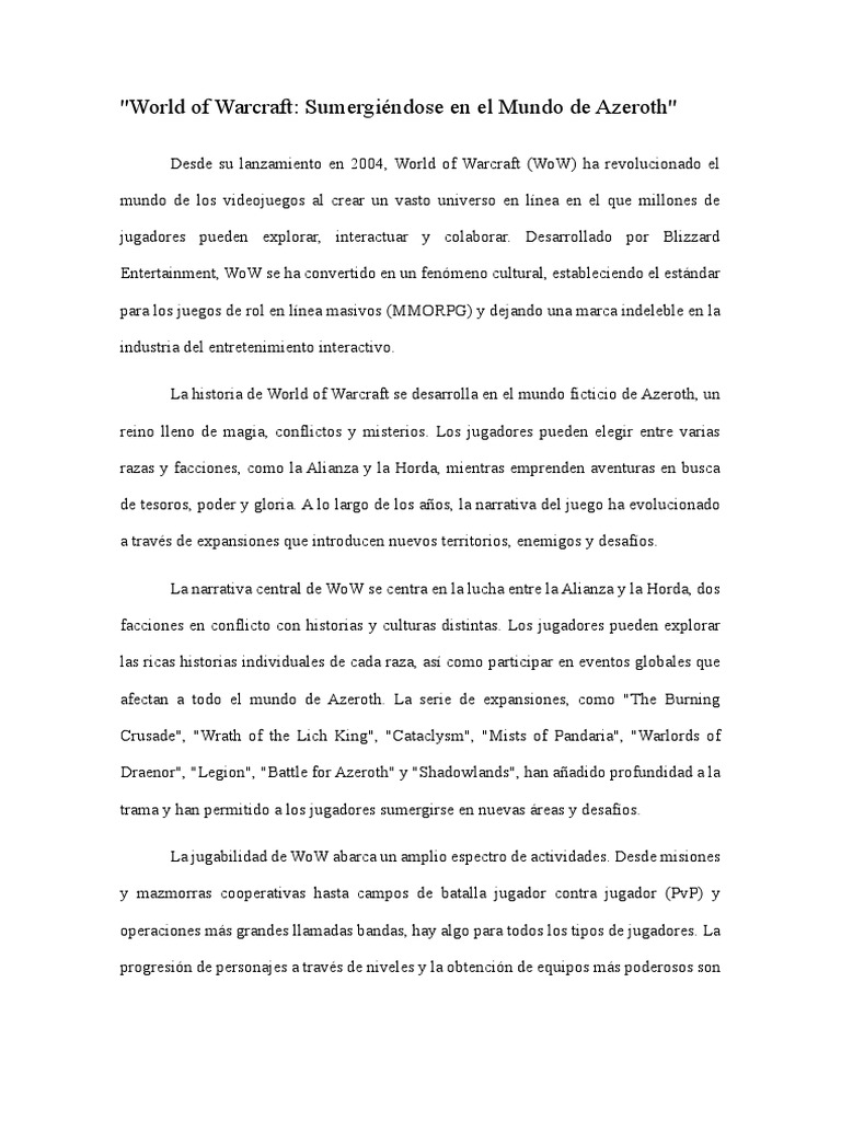 World of Warcraft | PDF | Mundo de Warcraft | Videojuegos